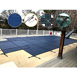 WaterWarden Premium Pool Safety Cover for 16’ x 32’ In-Ground Pool with Center End Step, 20-Year Warranty, Superior Strength and Durability, UL Classified to ASTM F1346, Hardware Included, Blue Mesh