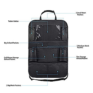 sunyou Car Backseat Organizer Car Organizer Kick Mats with 10inch Tablet Holder,10 Pockets, Car Organizer for Road Trip, Kid Snacks, Toys for Kids and Toddlers(2 PACK)