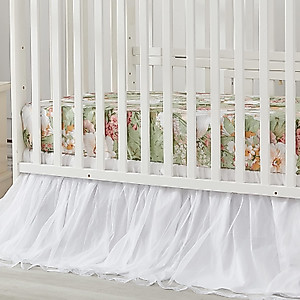 Brandream Crib Bedding Sets for Girls Garden Floral Nursery Set 3-Piece | Ruffled Baby Comforter, Crib Sheet and Tulle Lace Crib Bed Skirt, Green White