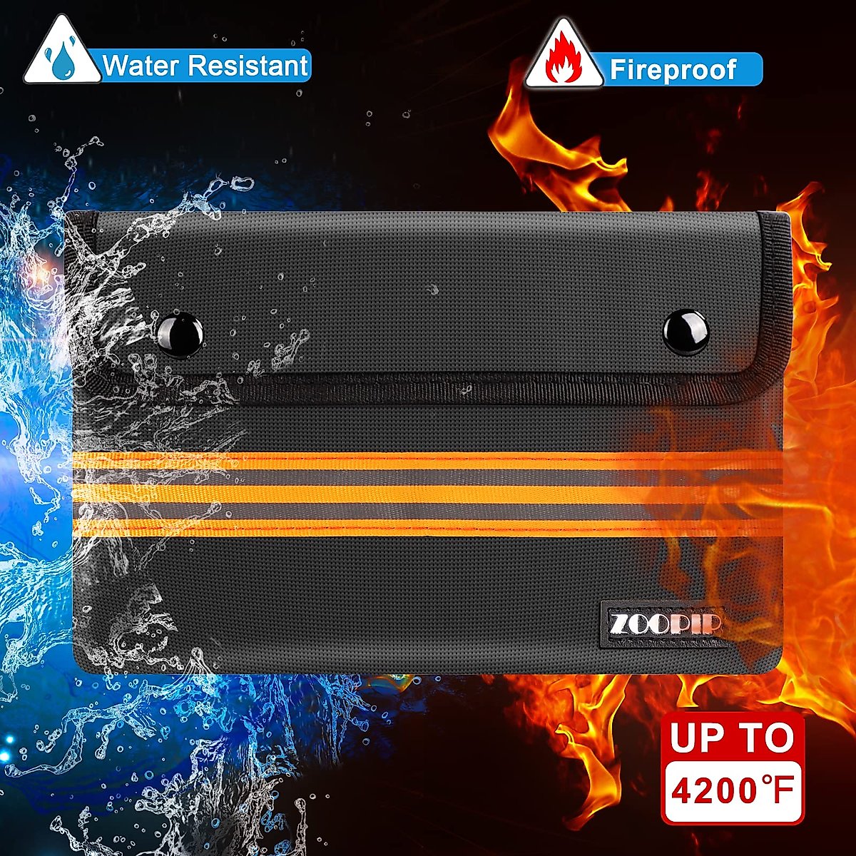 Fireproof Money Bag, 5200°F Heat Insulated Waterproof Bag, (9x6'') 8 Layers of Functional Materials, Reflective Strip for Fast Find, Protect Your Document and Currency, Passport, Valuables (2 Pcs)