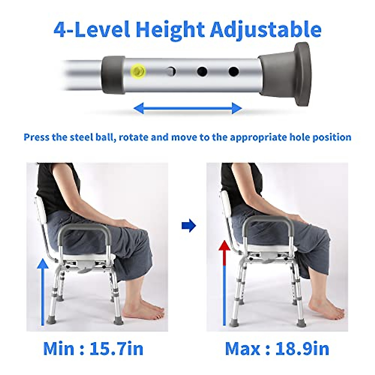 Jachee Swivel Shower Chair for Bathtub, Rotating Shower Chair for Inside Shower, Pivoting Shower Chair with Arms and Back, Height Adjustable Bath Chair Shower Chair for Seniors with Shower Head Holder