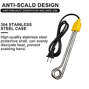 Immersion Water Heater, Bucket Water Heater, Submersible Water Heater 304 Stainless Steel Guard, Pool Heaters for Boiling Bath Water to Heat 5 Gallons of Water in Minutes