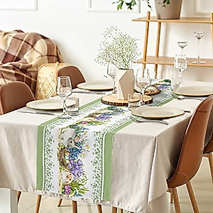 Easter Table Runner Spring Easter Eggs Bunny Runner for Table Decor Burlap Green Farmhouse Easter Decorations 72 Inches Long