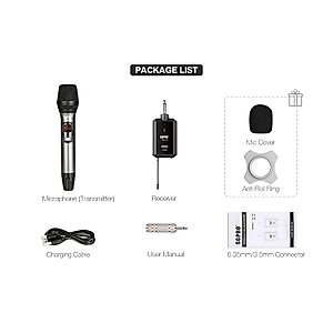 SGPRO Multiple-Purpose Wireless Microphone Set Compact Receiver Mute Function Battery Indicator for Singing, DJ, Speech, Classroom, Church, Home Karaoke and More (SG-13 | Single Handheld Set)