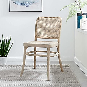Modway Winona Elm Wood Dining Side Chair with Cane Rattan Seat in Gray