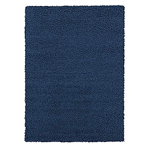 Sweethome Stores Cozy Collection Plush Luxurious Solid Navy Solid Design (5' X 7') Shag Living Room & Bedroom Area Rug