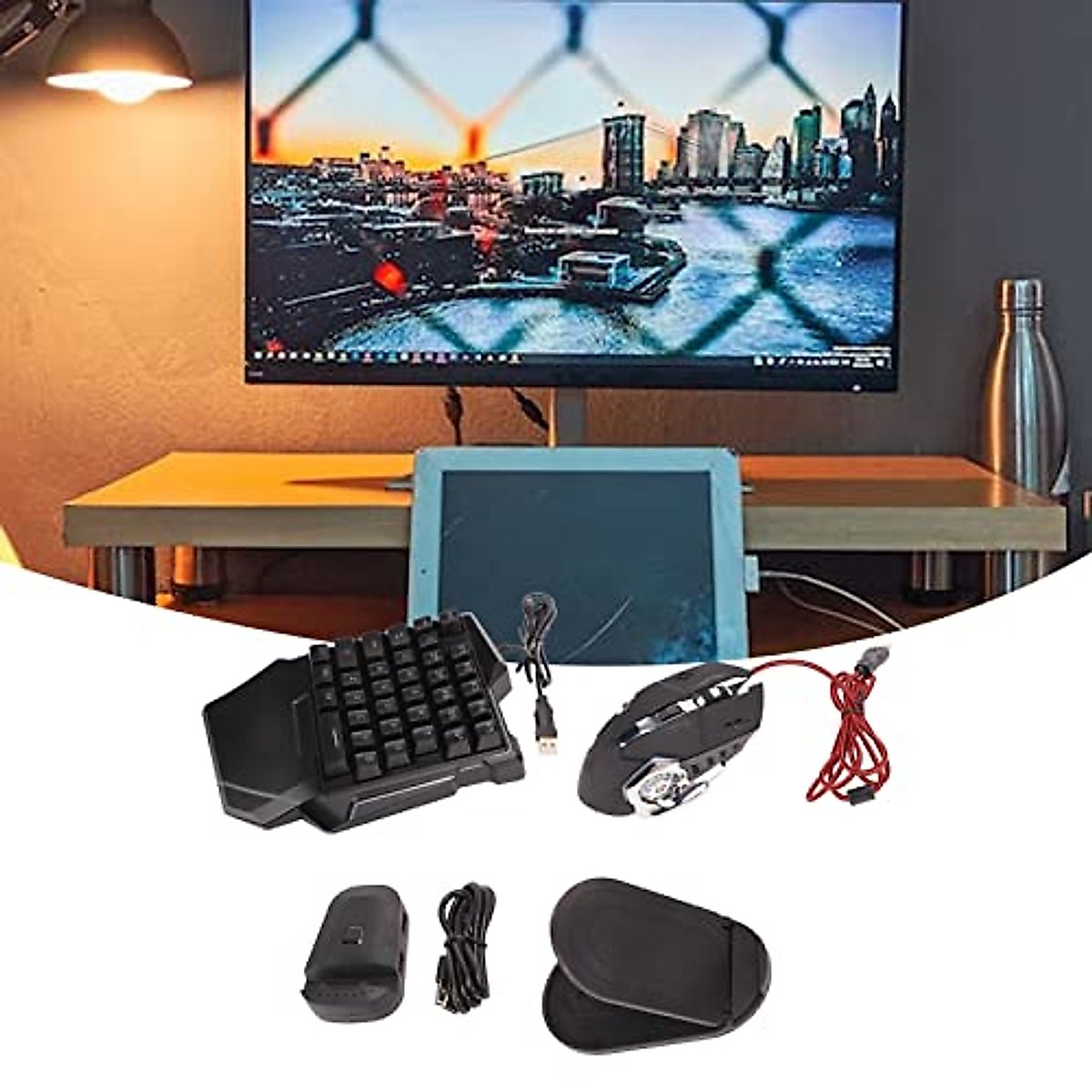 Gaming Keyboard Mouse Converter, One Hand Keyboard Mouse for Mobile Phone with 35 Keys
