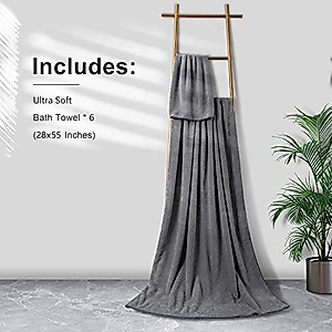 Ultra Soft Towel Set of 6, Gray Microfiber Big Bath Towel Sheets 28x55 Inches, Luxury Plush Towels- Waffle Weave Design,Highly Absorbent,Quick Dry,Premium Quality Towel Set for Bathroom