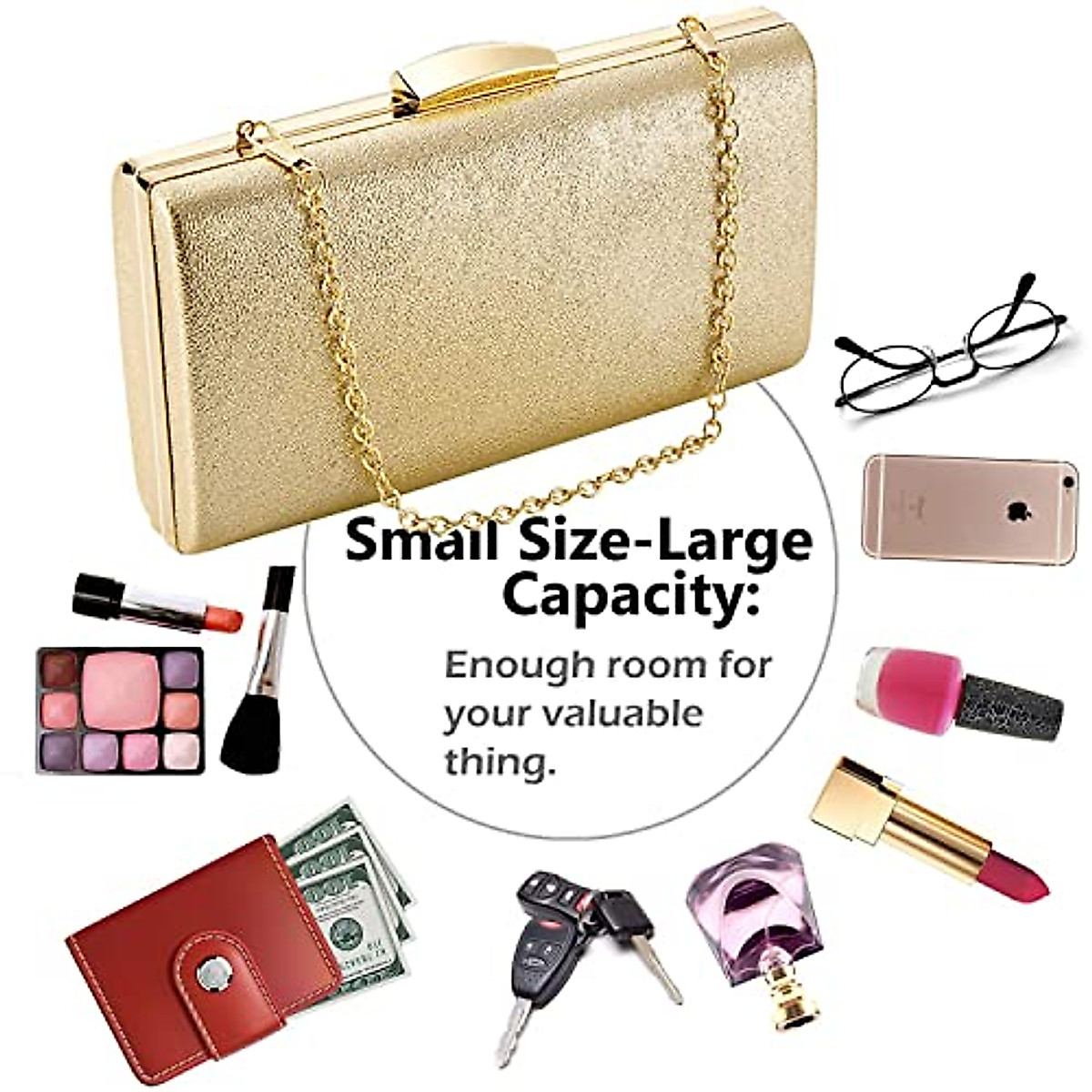 KamostarX Evening Bag For Women Evening Purses and Clutches Gold Clutch Purse handbag Crossbody Shoulder Wedding Bride Purse