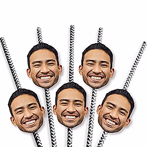Big Dot of Happiness Fun Face Cutout Paper Straw Decor - Custom Photo Head Cut Out Striped Decorative Straws - Upload 1 Photo - Set of 24