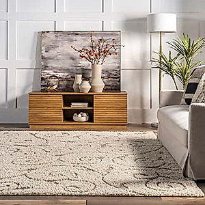 nuLOOM Vine Swirls Maisha Shag Area Rug, 5' 3" Round, Cream