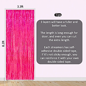 3-Pack Pink Backdrop Party Decorations Tinsel Curtain Party Backdrop Pink Birthday Decorations Photo Booth Streamer Backdrop Pink Theme Bachelorette Graduation Party Decorations