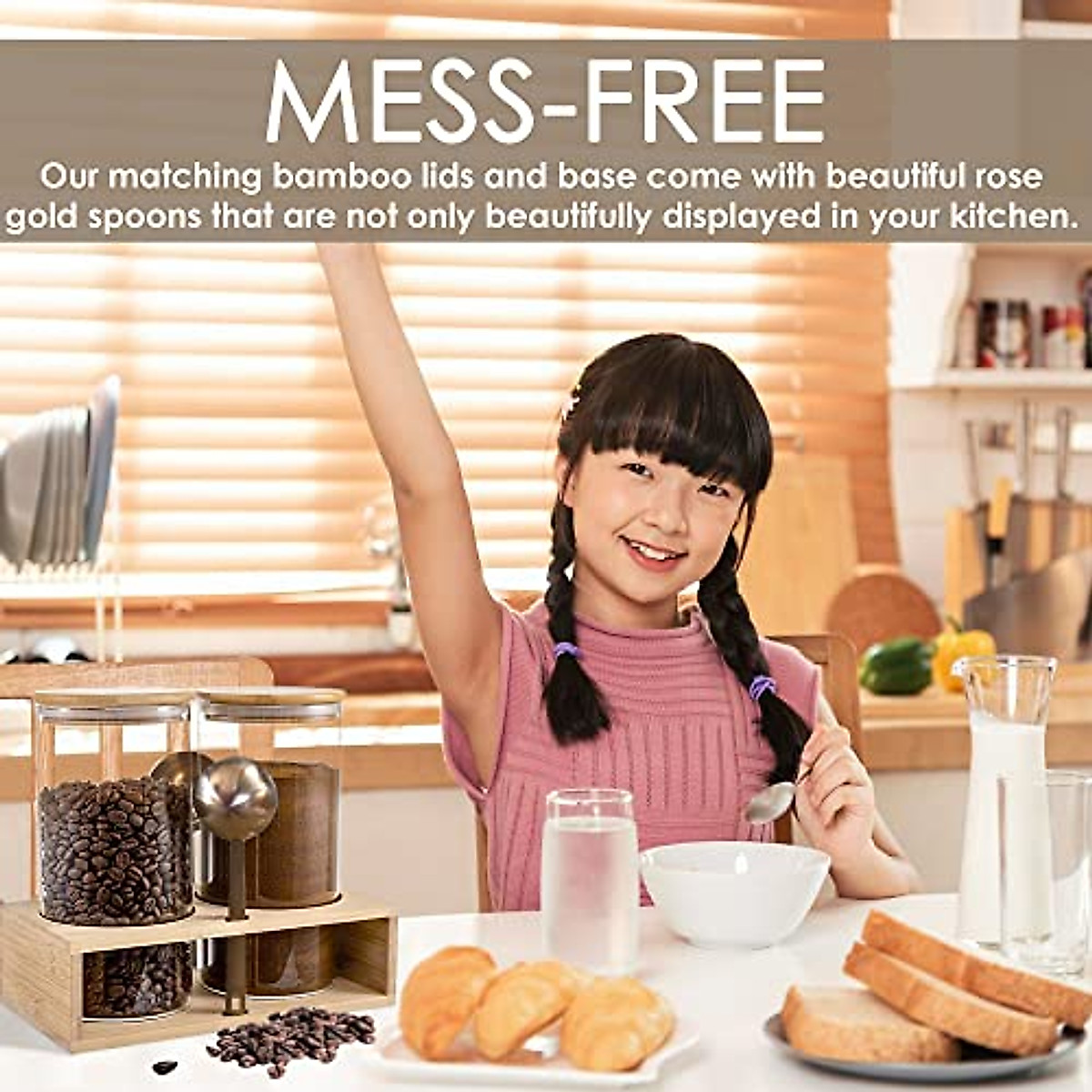 2 PCS Coffee Containers, Sealed Glass Containers with Spoon for Ground Coffee, Beans, Tea, Sugar, Nuts and Loose Tea Storage Jars 2x 45oz