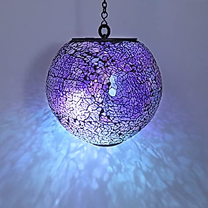 Solar Hanging Lantern Solar Outdoor Lanterns Mosaic Gazing Ball Outdoor Hanging Lights Outdoor Lights Waterproof Garden, Patio, Pathway & Yard Décor (Purple)