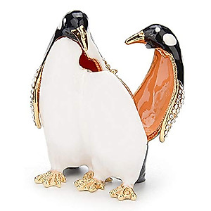 Furuida Trinket Box Penguin with Hinged Enameled Jewelry Box Classic Animal Ornaments Metal Craft Gift for Home Decor
