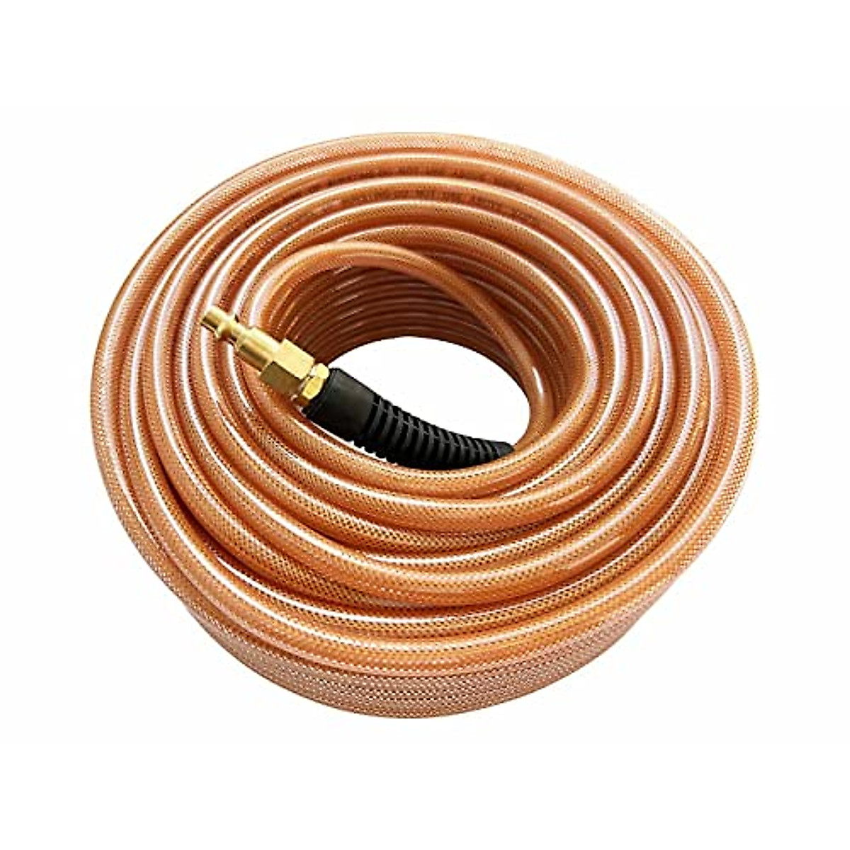 SANFU Polyurethane(PU) 1/4-Inch x 100ft Reinforced, Air Hose with 1/4” Swivel Solid Brass Quick Coupler and Plug, Brown(100’)