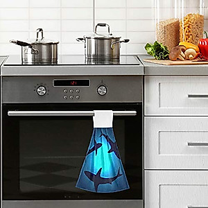 WELLDAY 2 Pcs Hanging Hand Towels Soft Absorbent Floating Sharks Towel for Kitchen Bathroom