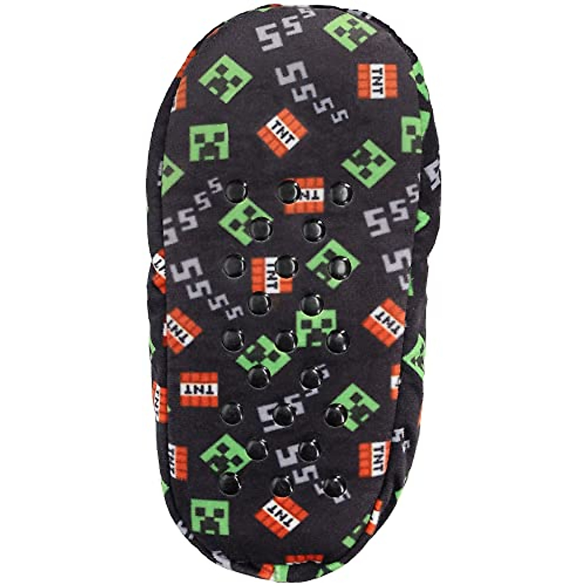 Minecraft Sock Slippers for Kids, Allover Creeper Video Game Print, Black, Size Large (1-4 Big Kid)