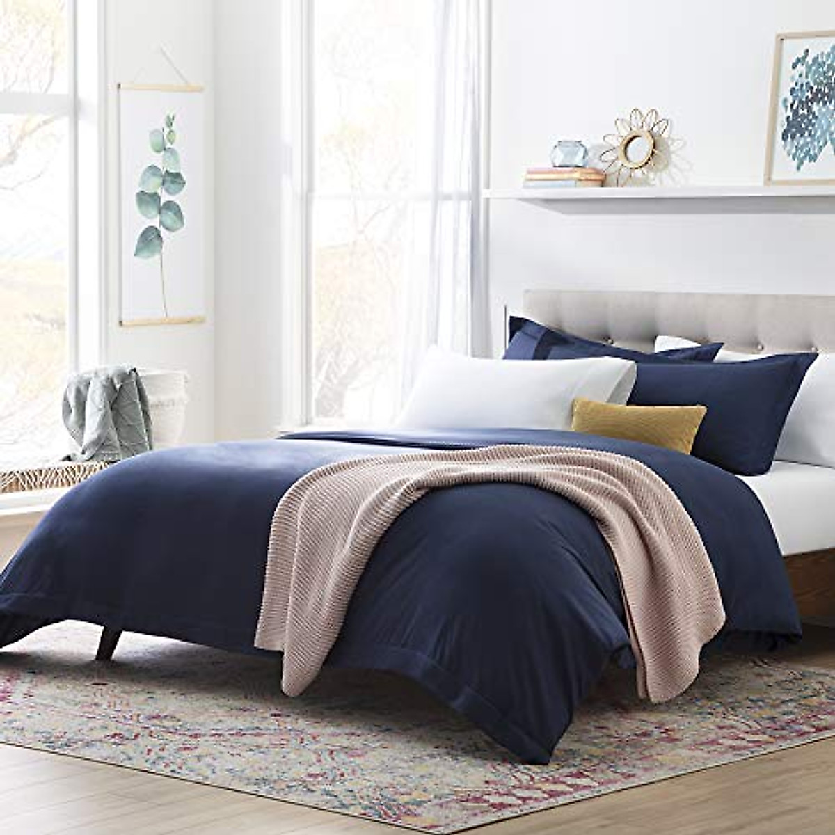 Linenspa Microfiber Duvet Cover - Three Piece Set Includes Duvet Cover and Two Shams - Soft Brushed Microfiber - Hypoallergenic, Navy, Full