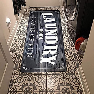 Black Laundry Room Runner Rug 20x59 Load of Fun Rug Floor Mat for Washroom Mudroom Rubber Runner Farmhouse Large Laundry Rug Mat Washer and Dryer Carpet Black Laundry Room Decor and Accessories