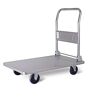 Generic Hand Truck Heavy Duty Platform Truck Steel Large Foldable Hand Cart with Handle and Swivel Wheels for Luggage Flowerpots Goods Moving Trolley Utility Cart (Size : 770lbs-silent)