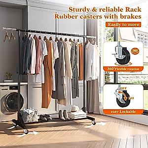 Raybee 77" W Clothing Rack Heavy Duty Clothes Racks for Hanging Clothes Rolling Clothes Rack with Wheels Portable Garment Rack Metal Clothing Rack Hold 265lbs Black 77''W×66''H×24''D