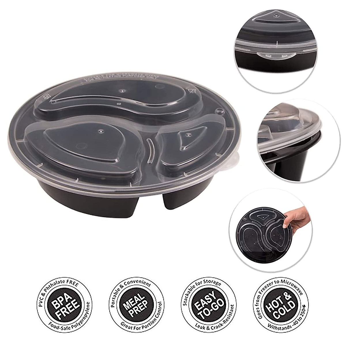 24 Food Storage Containers Meal Prep 3 Compartment Plate W/Lids Reusable 30oz 24 Meal Prep Containers 3 Compartment Plate W/Lids Reusable Food Storage 30oz BPA Free Plastic Durable Stackable