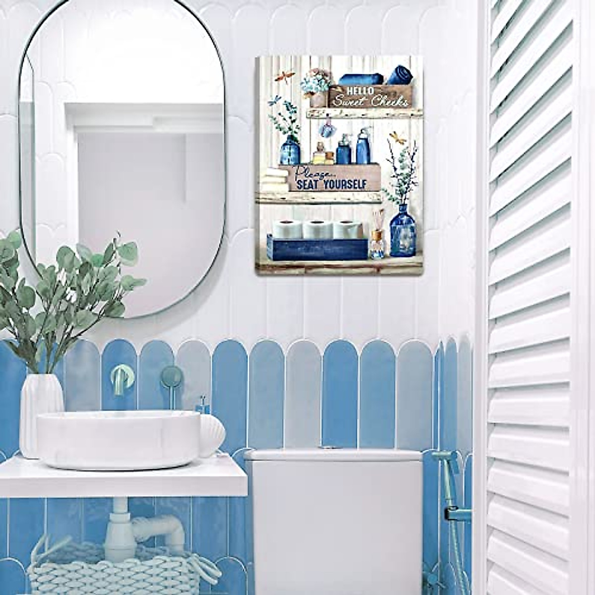 Bathroom Decor Wall Art Dragonfly Wall Art Blue Bathroom Sign Rustic Farmhouse Bathroom Canvas Prints Signs Wood Background Bathroom Pictures Artwork Framed Bath Laundry Home Decorations12 x16