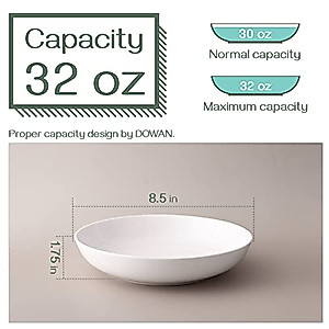 DOWAN Pasta Bowls 32oz, Large Salad Bowls, White Pasta Bowl Set of 6, Porcelain Fruit Bowl Plates, 8.5 inch Wide Shallow Plates, for Bread Meal Prep Bowls