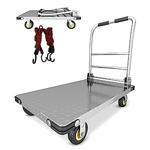 Platform Truck cart, Flatbed cart, 2200 pounds.with 6-inch Rotating Wheels Large Platform Suitable for Grocery Stores, garages, Offices, Storage Rooms (Silver) (35.4x23.6 inch)