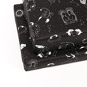 CENTRAL 23 - Black Wrapping Paper - Zodiac - Starsigns - 6 Sheets of Birthday Gift Wrap - Gothic Astrology - For Christmas - For Teenagers Men Women - Recyclable
