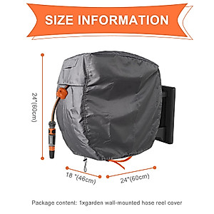 GEHENG Garden Wall Mounted Retractable Hose Reel Cover, 450D Oxford Polyester Coated Tarp, 100% Waterproof Sunscreen Hose Reel Cover, for:Giraffe tools,Ayleid,Gardena and More.grey,24"L x18"Wx24H".