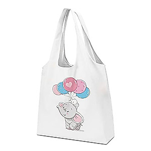 CGBE Canvas Tote Bags, Reusable Grocery Bags with Inner Pockets, Cute Tote Bag Cloth Aesthetic Shopping Bags for Women Large Capacity Machine Washable (Elephant)