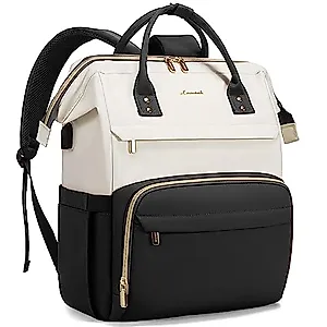 LOVEVOOK Laptop Backpack Purse for Women, 17 Inch Computer Business Stylish Backpacks, Doctor Nurse Bags for Work, Casual Daypack Backpack with USB Port, White-Black