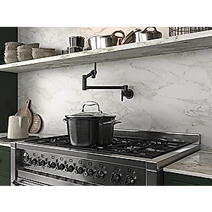 Braccia Series 24" Wall Mounted Pot Filler in Matte Black | 24” Reach Spout Solid Brass Two Handle Dual Shut-Off Valve Double Joint Swing Arm Wall Mount Kitchen Folding Faucet | KF-AZ258BKM