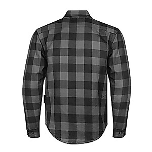 Riparo Motorcycle Riding Work Shirt for Men Long Sleeve Flannel Armored Shirt with Kevlar and CE Removable Protectors (Medium, Grey/Black)