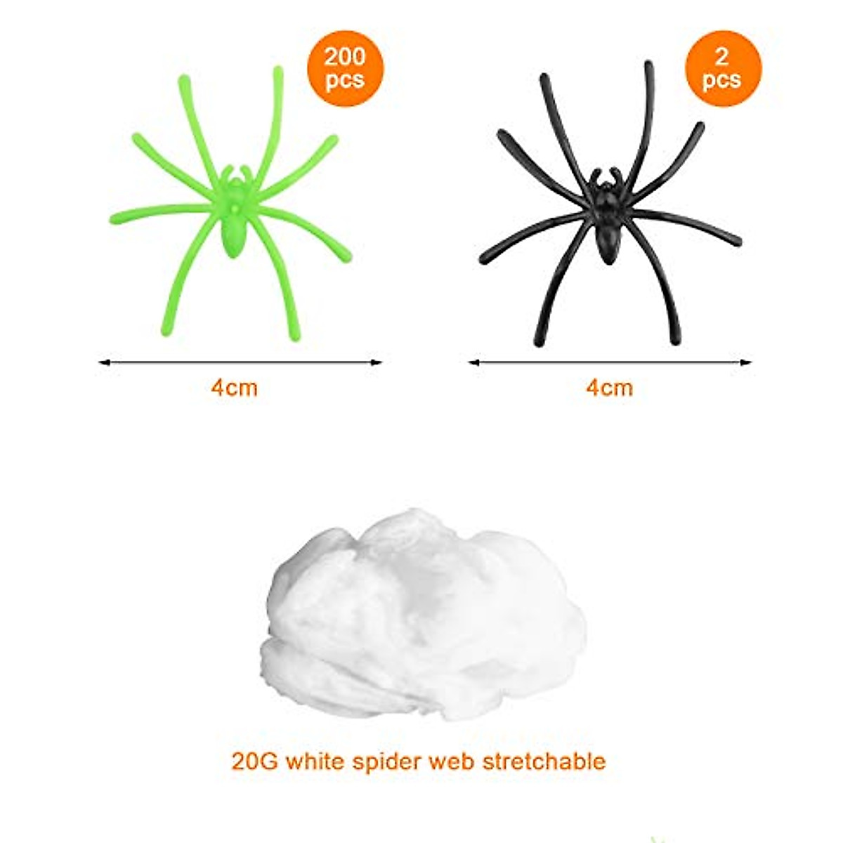 WXJ13 Halloween Decorations Spider Webs with 200 Glow Spiders Spooky Spider Webbing with 2 Black Fake Spiders for Halloween Party Decorations