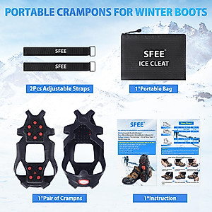 Sfee Crampons Ice Cleats, V3 Tungsten Ice Cleats for Shoes and Boots Crampons for Hiking Boots Ice Cleats for Women Men Kids Traction Cleats for Walking on Snow Ice Grips for Fishing, Walking, Running