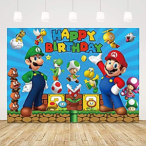 chaungda 7x5ft Super Mario Gold Coin Video Game Happy Birthday Theme Photography Backdrops Children Boys Birthday Party Photo Backgrounds