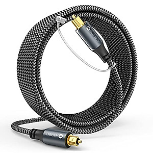 Warrky Optical Audio Cable, 20ft Optical Cable [Braided, Slim Metal Case, Gold Plated Plug] Digital Audio Fiber Optic Cable Toslink, Compatible with Sound Bar, TV, Samsung, Vizio, Bose, LG, Sony