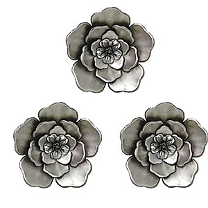 Metal Flower Wall Art Multiple Layer Decor for Indoor Outdoor Home Bedroom Living Room Office Garden Set of 3(Sliver)