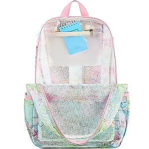 CAMTOP Mesh Backpack for Kids Girls Semi-TransparentSee Through Sturdy School Bookbag Casual Daypack for Beach Swim Work Gym(Marble68)