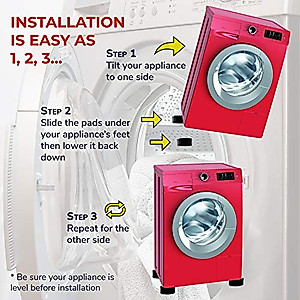 Anti Vibration Pads for Washing Machine with HexaGrip - Stops Washer Dryer Moving, Walking - Prevents Noise, Vibration Transfer - Rubber Antivibration Stabilizer Support Feet Mat - VIBRASHIELD 4 Pack