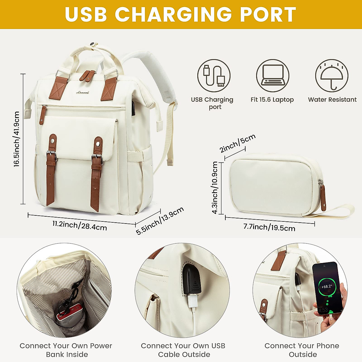 LOVEVOOK Laptop Backpack for Women Work Travel Commuter Backpack Business Computer Bag Teacher Doctor Nurse Bags College Backpack Purse, 15.6 Inch, Beige-Brown-Brown