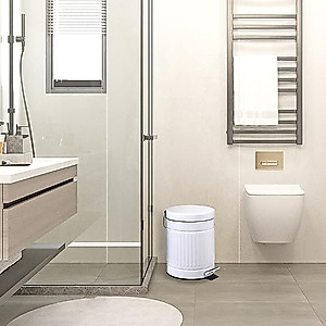 OCTMUSTARD 5 L Round Step Pet Trash with Lid,Mini Metal Pedal Bin,Small Garbage Can Wastebasket for Home,Car or Office，White