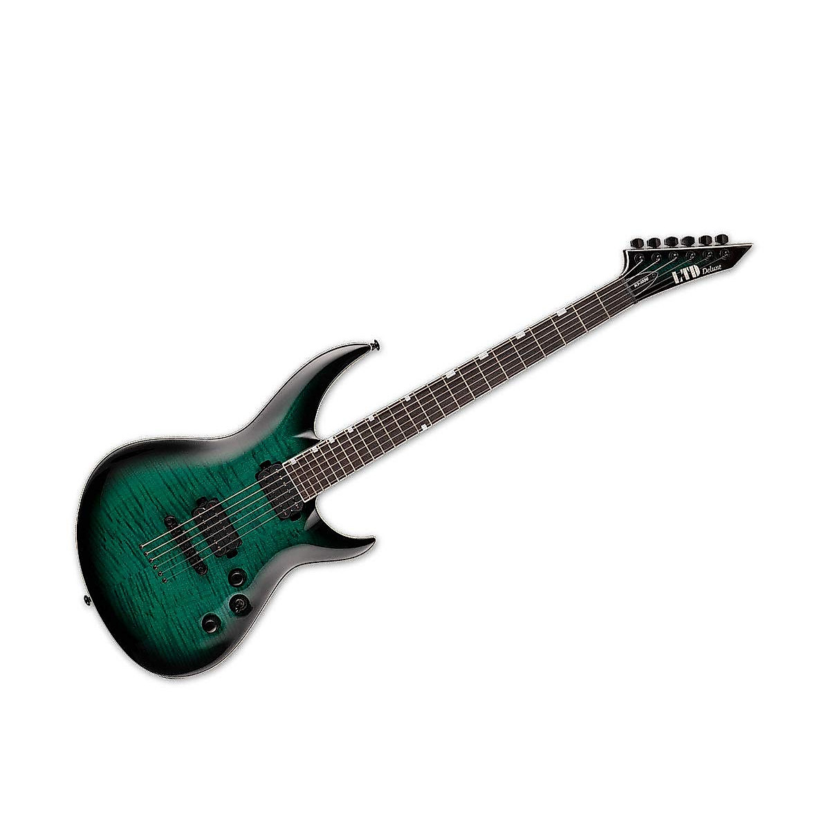 ESP 6 String LTD Deluxe H3-1000FR Electric Guitar, See Thru Black Sunburst, Right, (LH31000FRFMSTBLKSB)