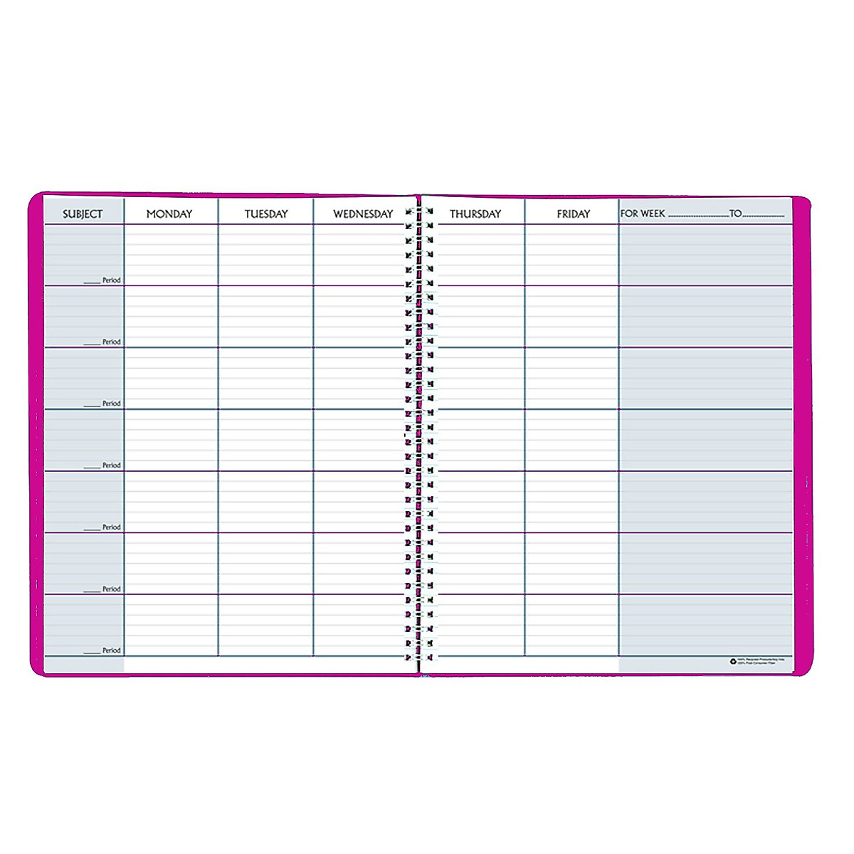 House of Doolittle Teachers Planner, Pink Leatherette Cover, 45 Weeks, 7 Periods, Seating Chart, Records, 8.5 x 11 Inch (HOD50905)