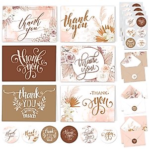 Decorably Thank You Cards with Envelopes & Stickers - 24 Pack Boho Thank You Cards with Envelopes, Blank Inside Baby Shower Thank You Cards Boho, 6x4in Baby Shower Thank You Cards with Envelopes Boho