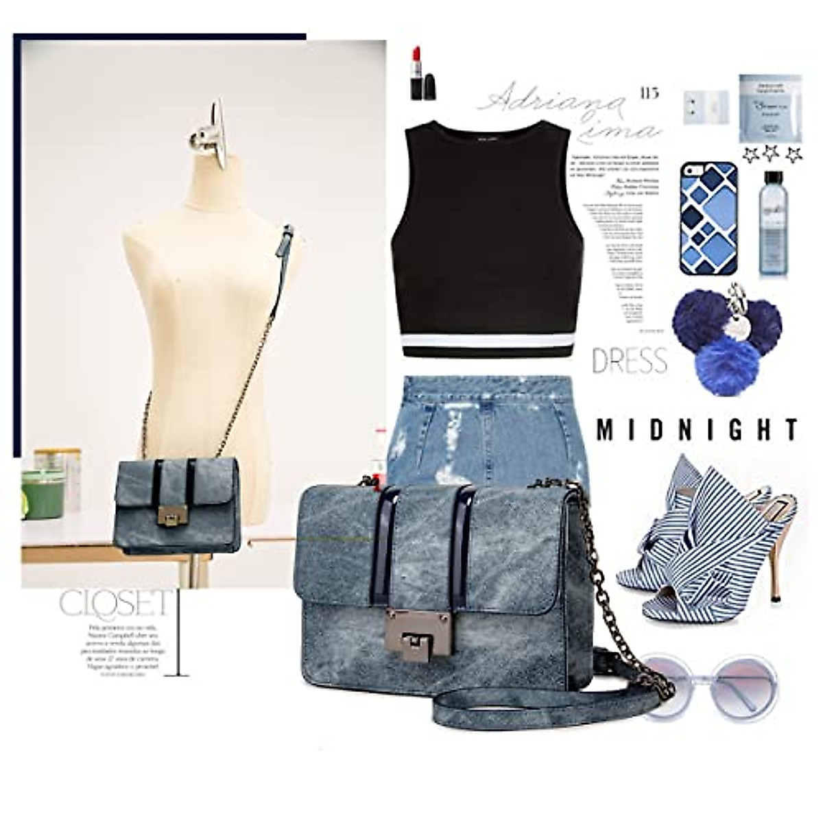 ROYALFAIR Small Denim Blue Women Purse Clutch Retro Small Shoulder Bag for Teenager girls Color Contrast Handbag (Denim Blue)