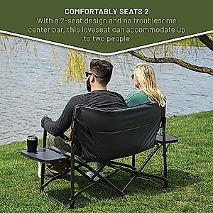 TIMBER RIDGE Oversized Double Folding Camping Side Tables 2 Person Lawn Chair, Heavy Duty Support 600 LBS for Outdoor, Grey